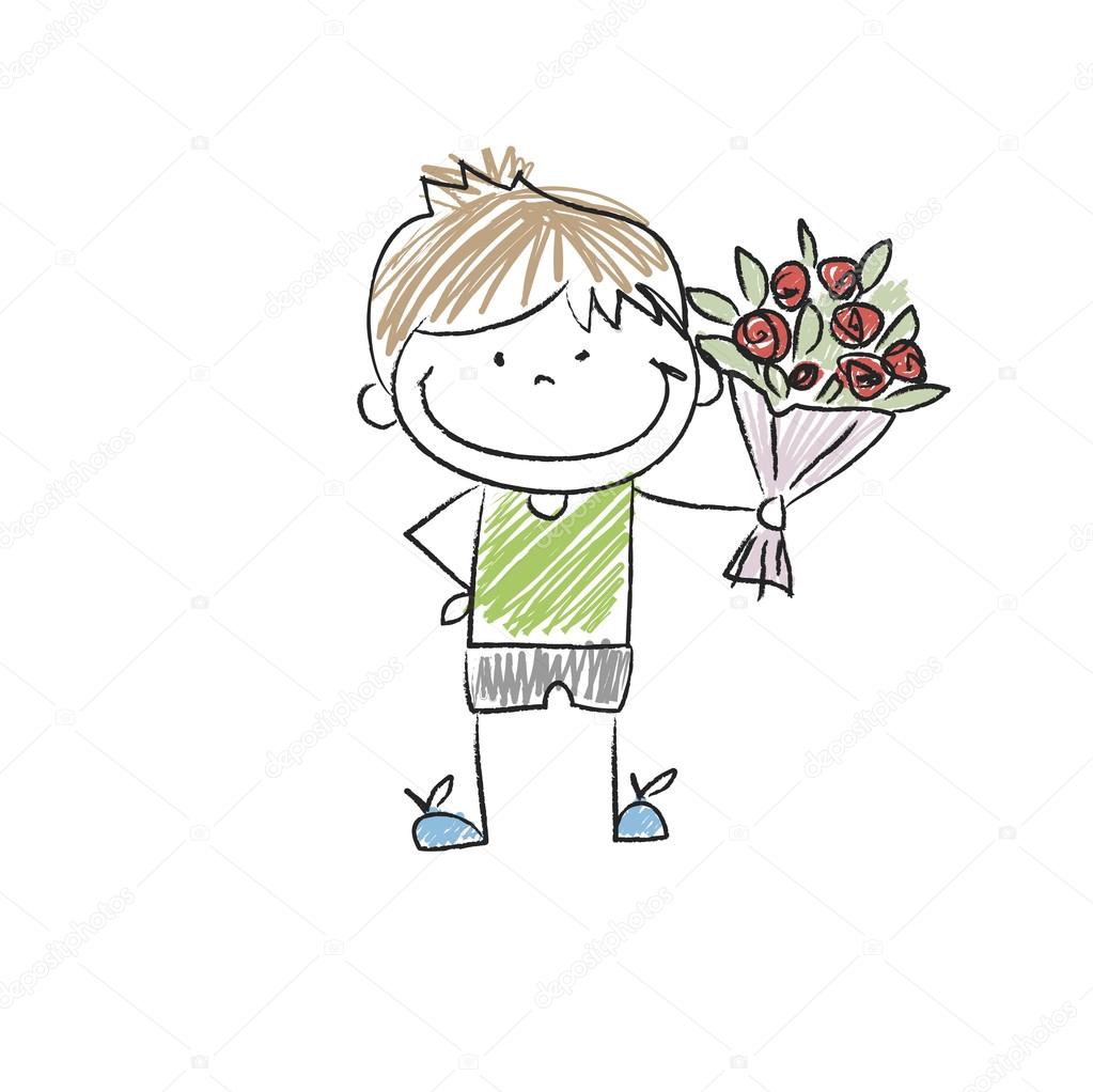 Niño con un ramo de 1 Vector de stock #68715319 de ©color885