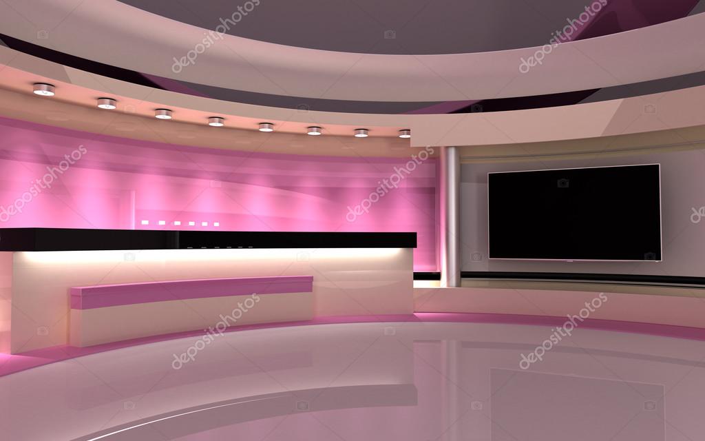 Estudio rosa, estudio de televisión. Estudio de noticias. El telón de ...