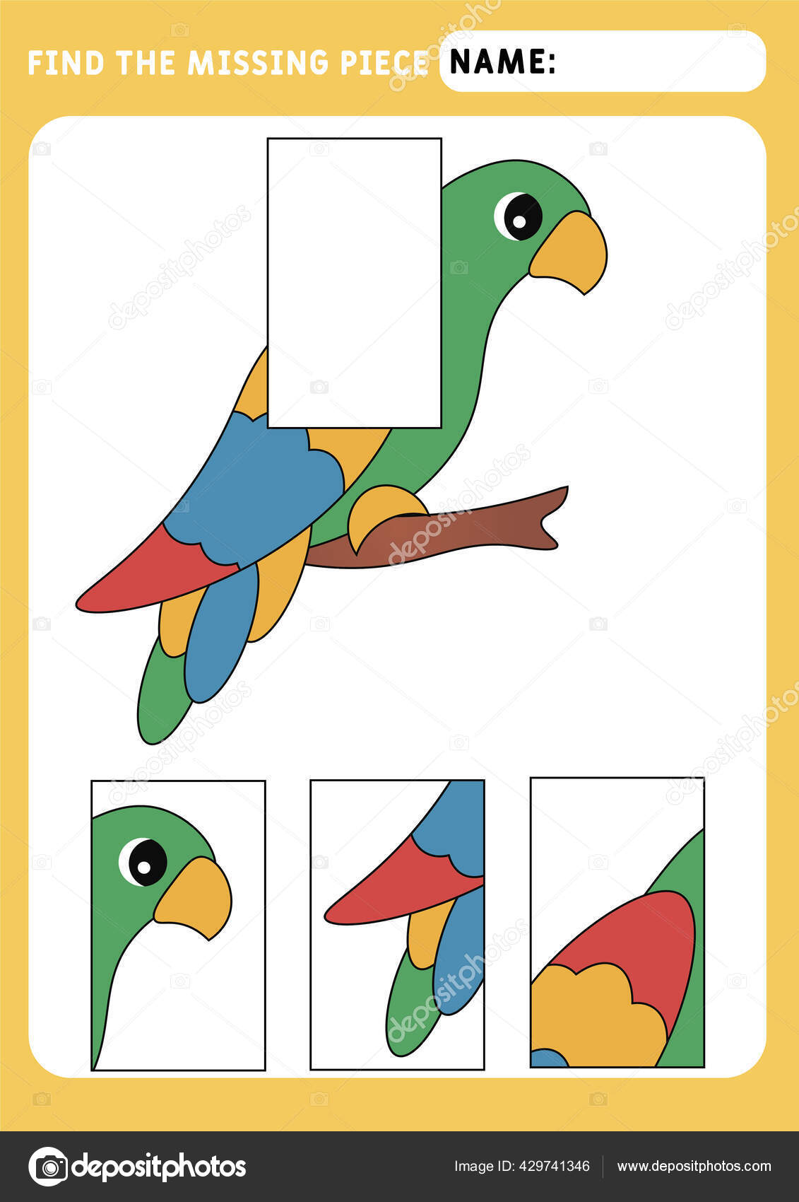 Find Missing Piece Complete Picture Puzzle Kids Activity Animals Theme ... Find Missing Piece Complete Picture Puzzle Kids Activity Animals Theme ...