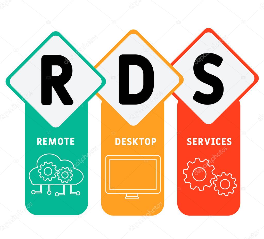RDS - acrónimo de Servicios de Escritorio remoto. fondo concepto de ...