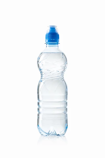 Water. Small plastic water bottle with water drops on white back Stock ...