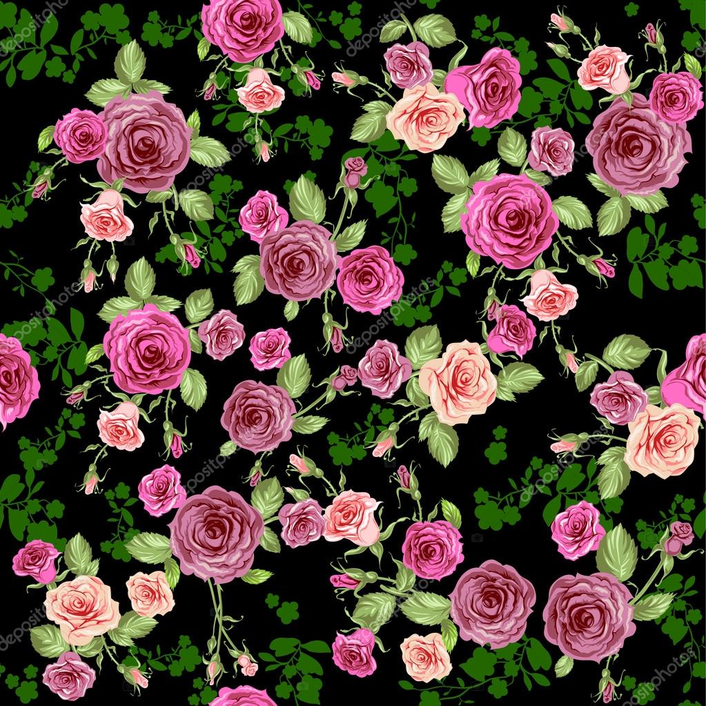 Roses seamless pattern on dark background — Stock Vector © paprika ...