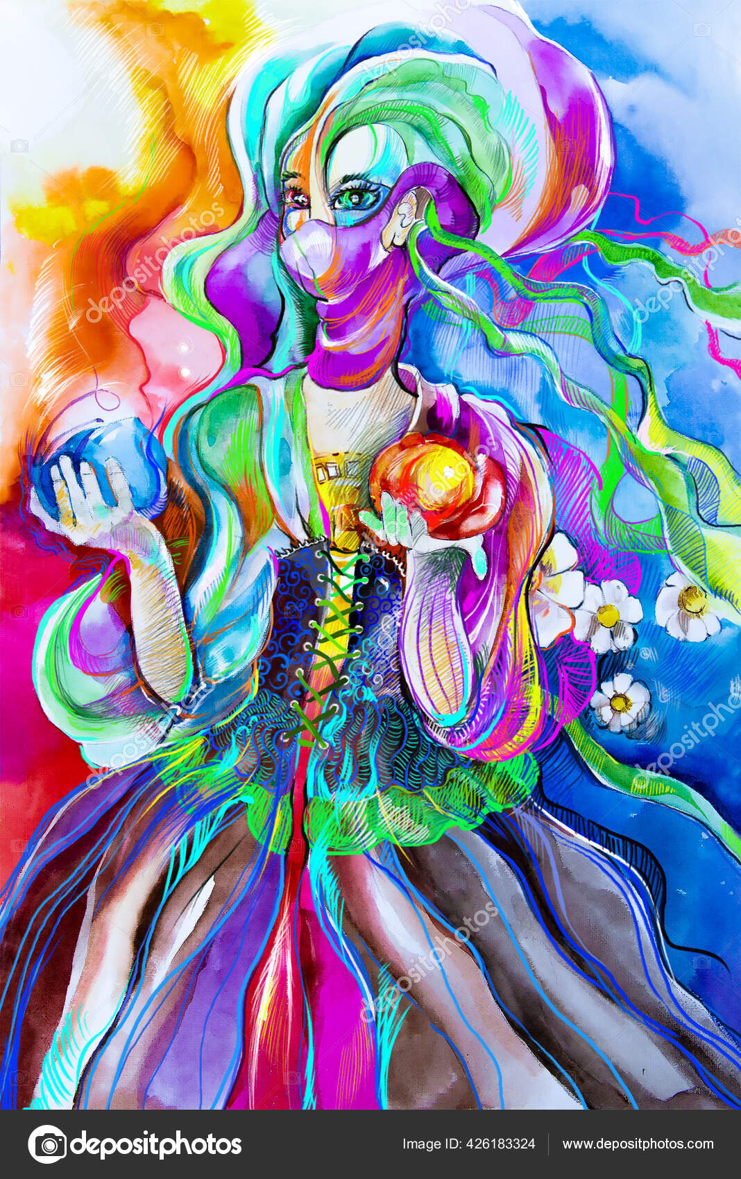 Illustration Watercolors Colored Pencils Graphic Bitmap Image ...