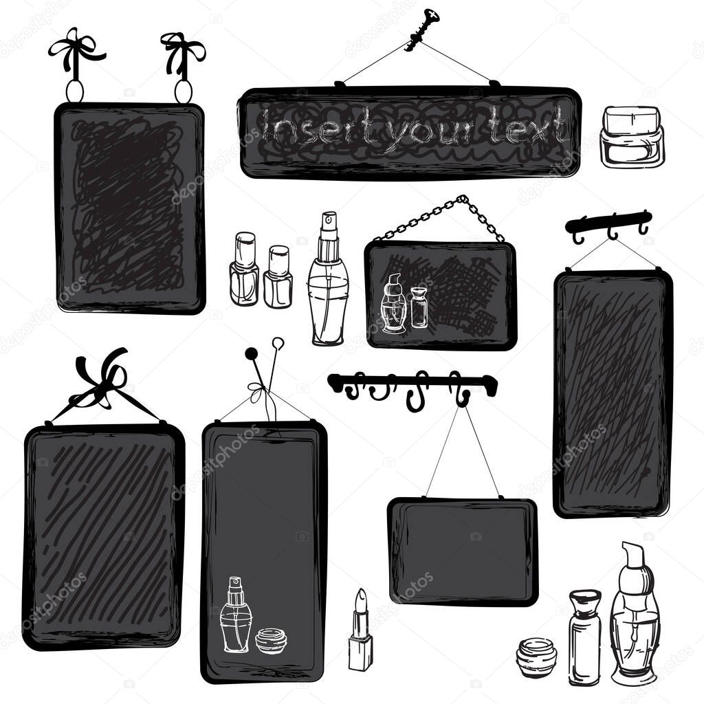 Un conjunto de pizarras de tiza negra y gris de varias formas para ...