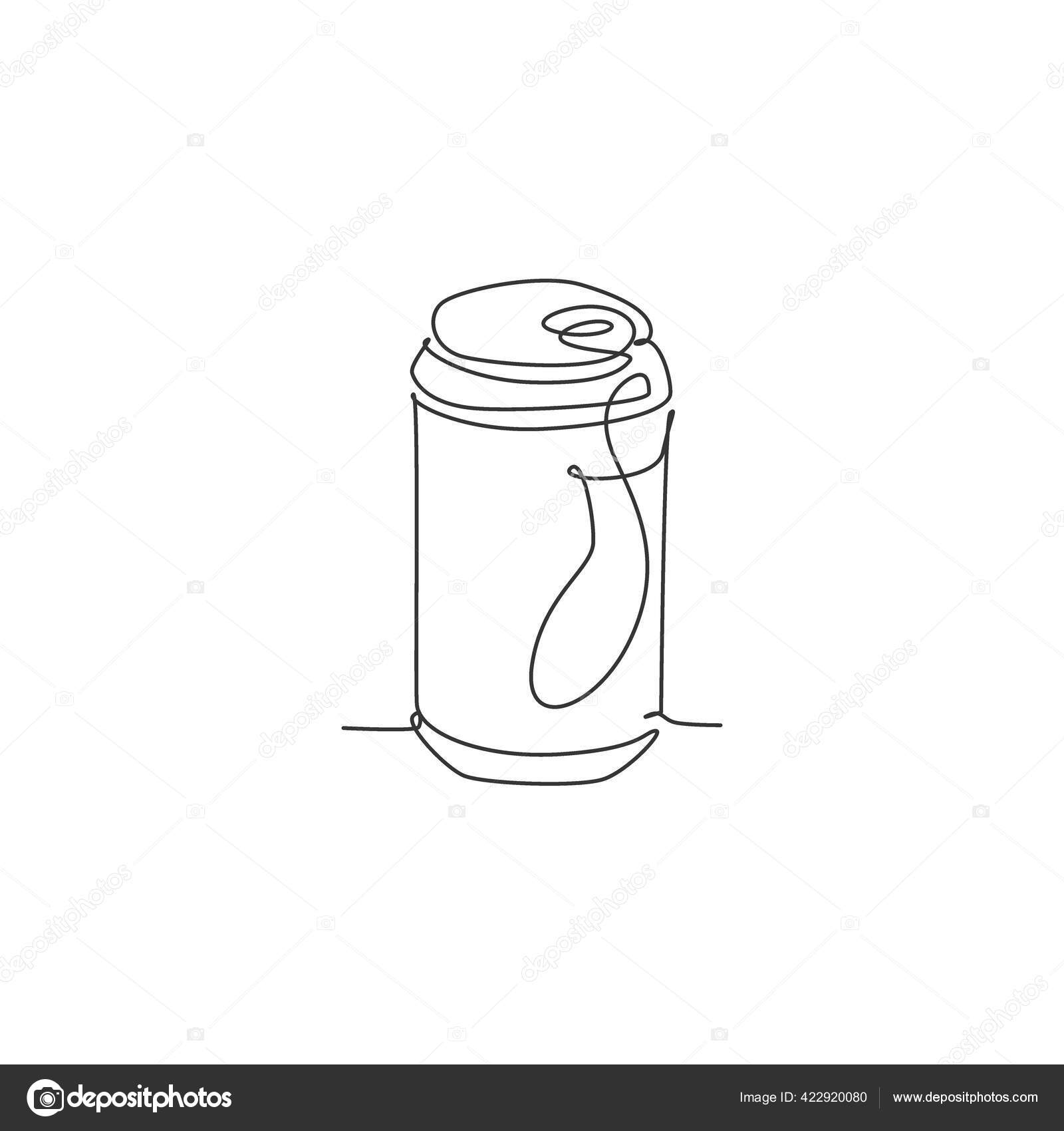 Dibujo Línea Continua Única Refresco Estilizado Etiqueta Logotipo Lata ...