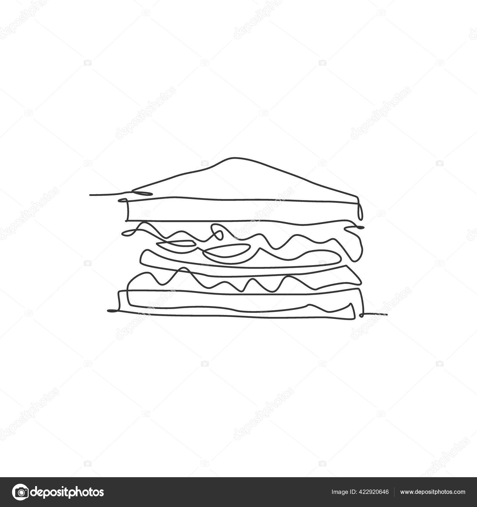 Single Continuous Line Drawing Stylized Sandwich Logo Label Emblem Fast Stock Vector Image By