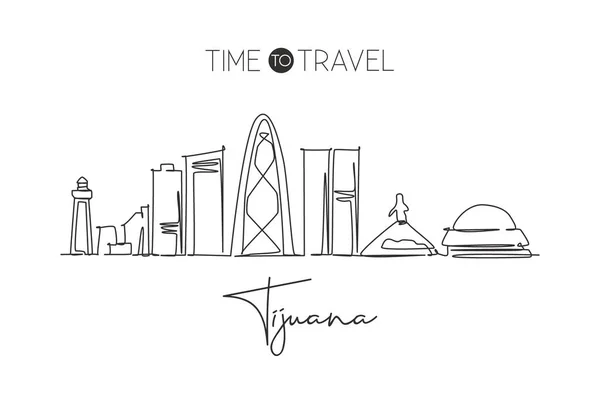 One Continuous Line Drawing Tijuana City Skyline Mexico Beautiful ...