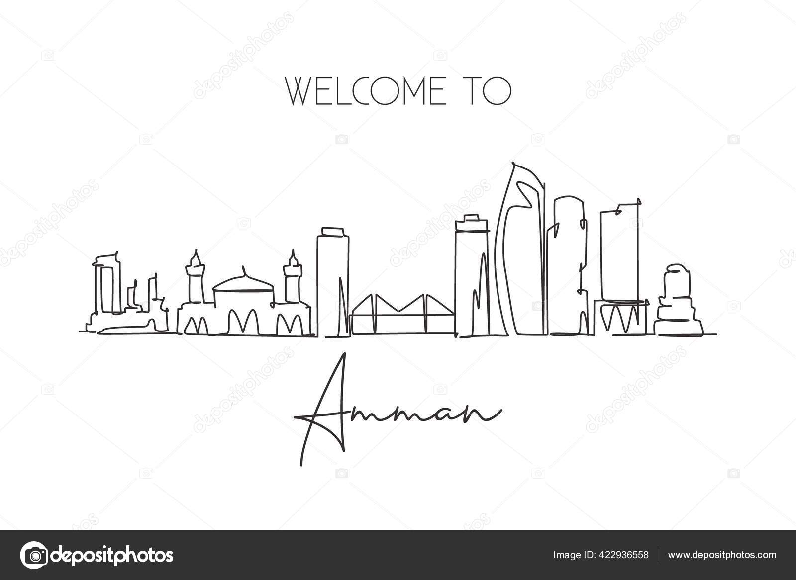 Vettoriale stockSolo Disegno Linee Dello Skyline Amman City Jordan ...