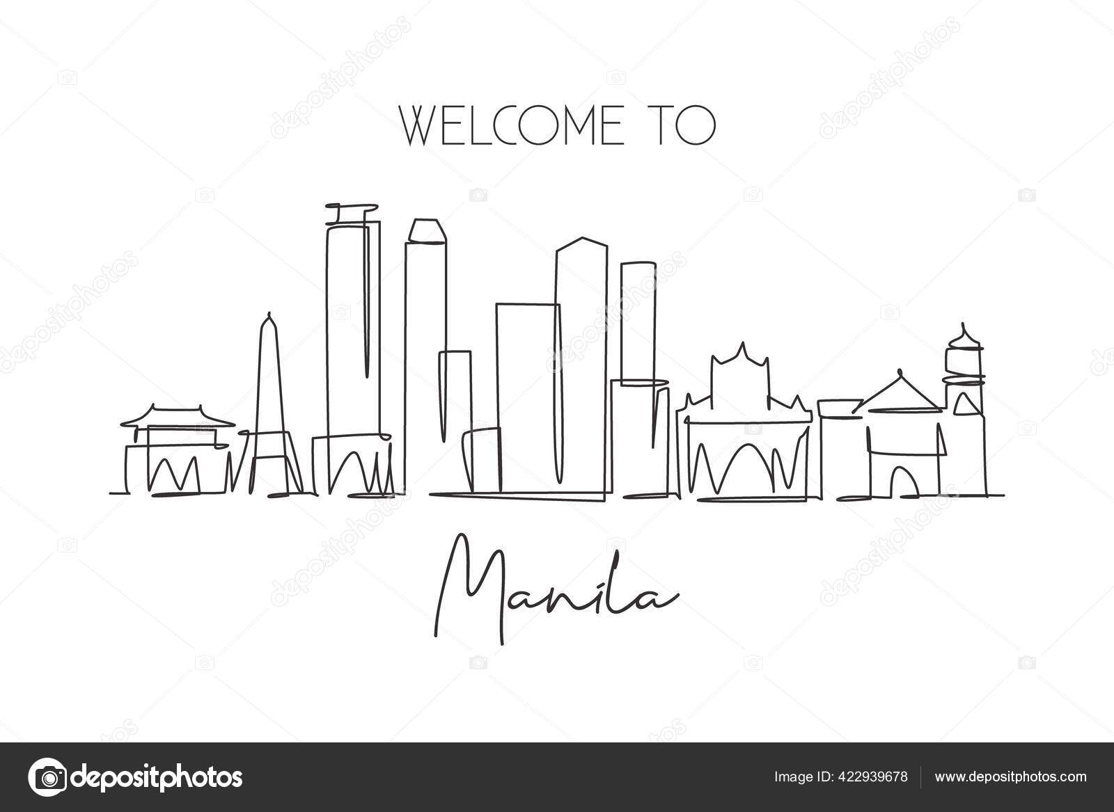 One Single Line Drawing Manila City Skyline Philippines Historical Town ...