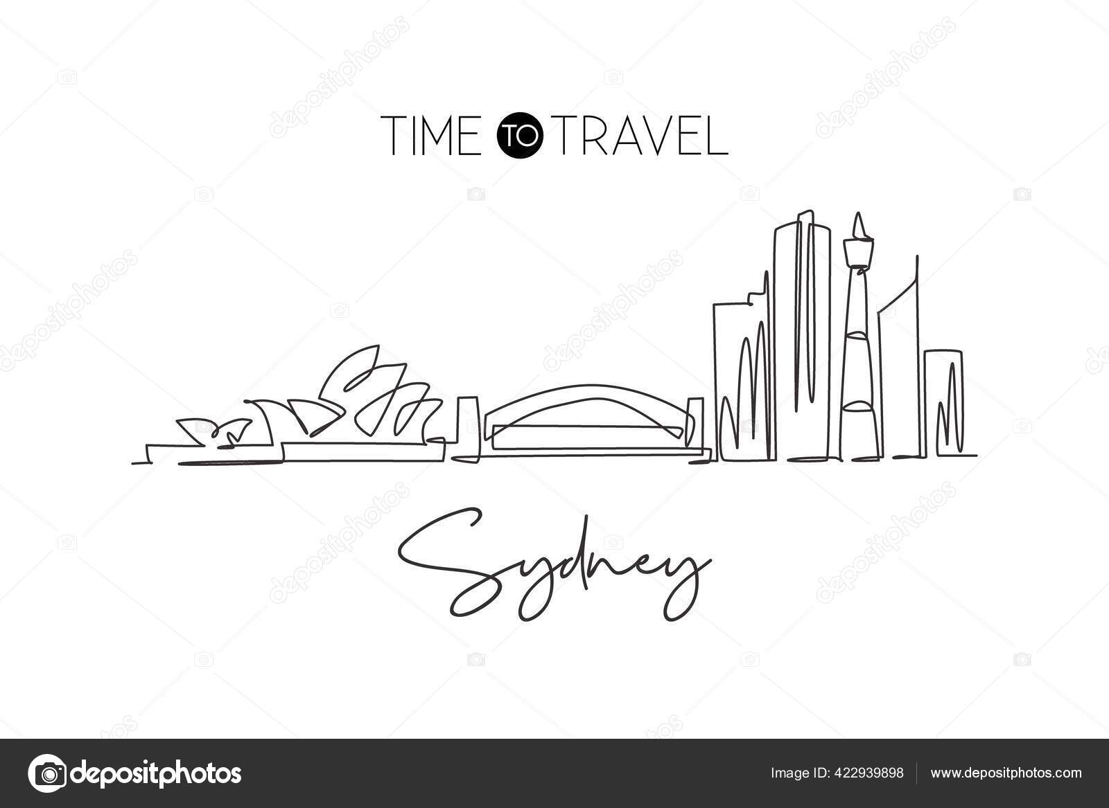 Single Continuous Line Drawing Sydney City Skyline Australia Famous ...