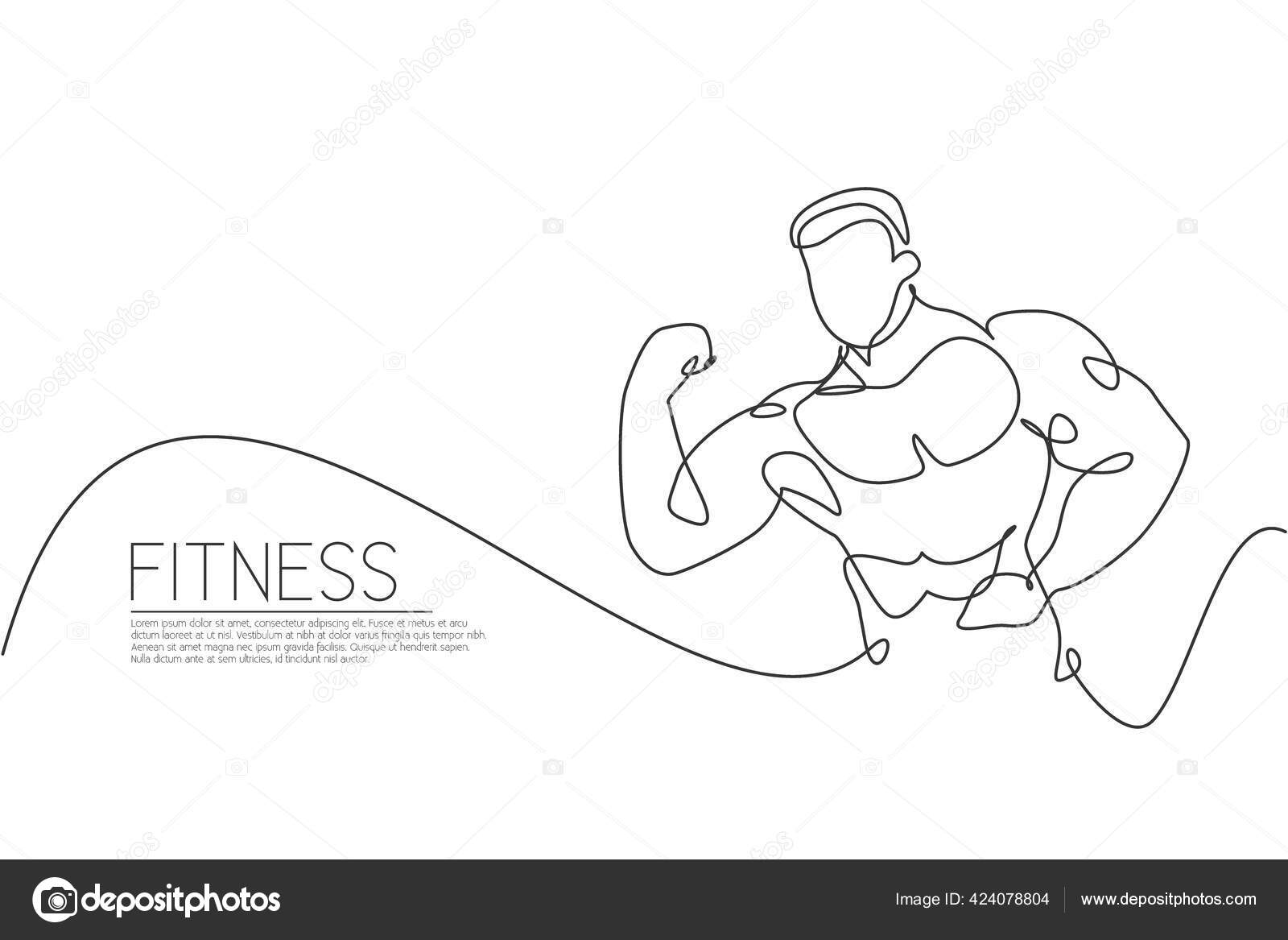 One Continuous Line Drawing Young Strong Model Man Bodybuilder Posed ...