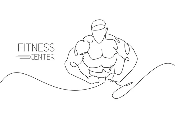 One Continuous Line Drawing Young Strong Model Man Bodybuilder Posed Stock Vector Image by ...