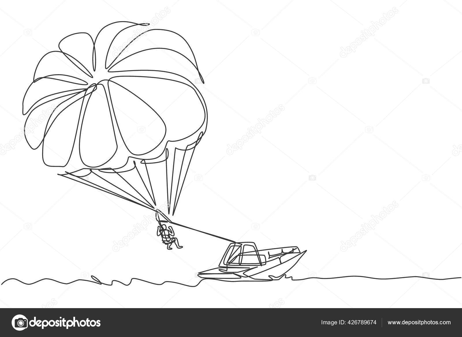 One Continuous Line Drawing Young Bravery Flying Sky Using Parasailing ...