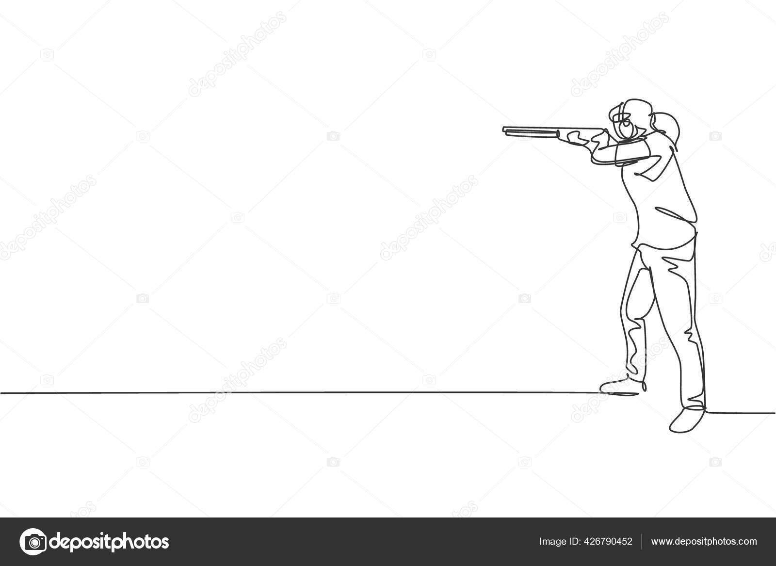 One Single Line Drawing Young Woman Practicing Shot Target Range Stock ...