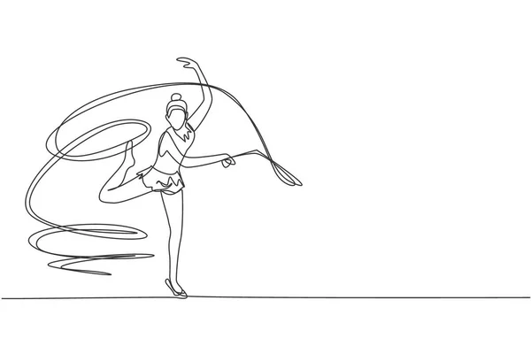 One Single Line Drawing Young Beauty Gymnast Girl Exercising Rhythmic ...