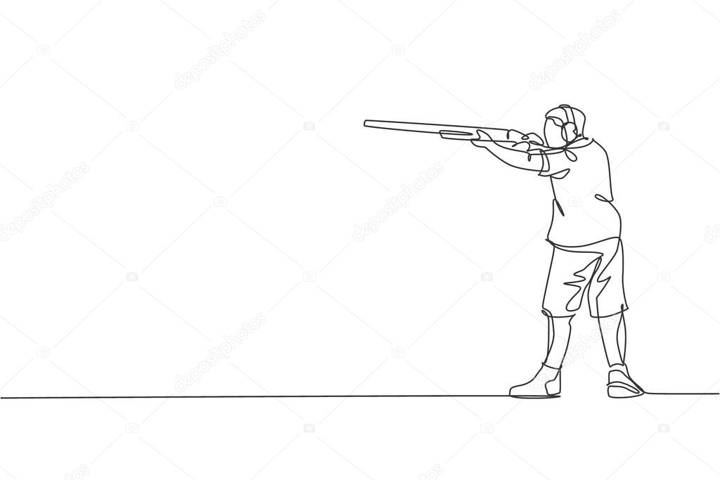 Dibujo de línea continua única de tirador joven atleta hombre ... Dibujo de línea continua única de tirador joven atleta hombre ...