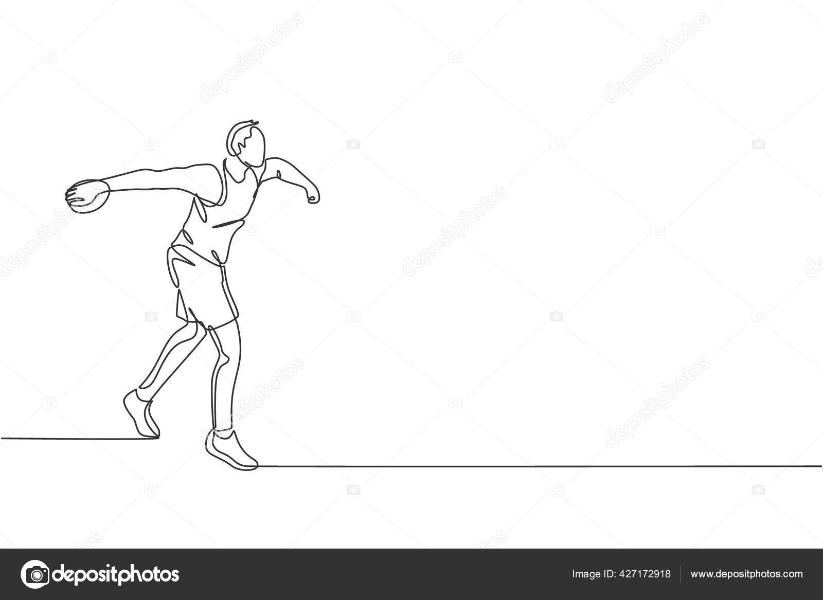 Dibujo Línea Continua Única Práctica Hombre Deportivo Joven Para Lanzar ...