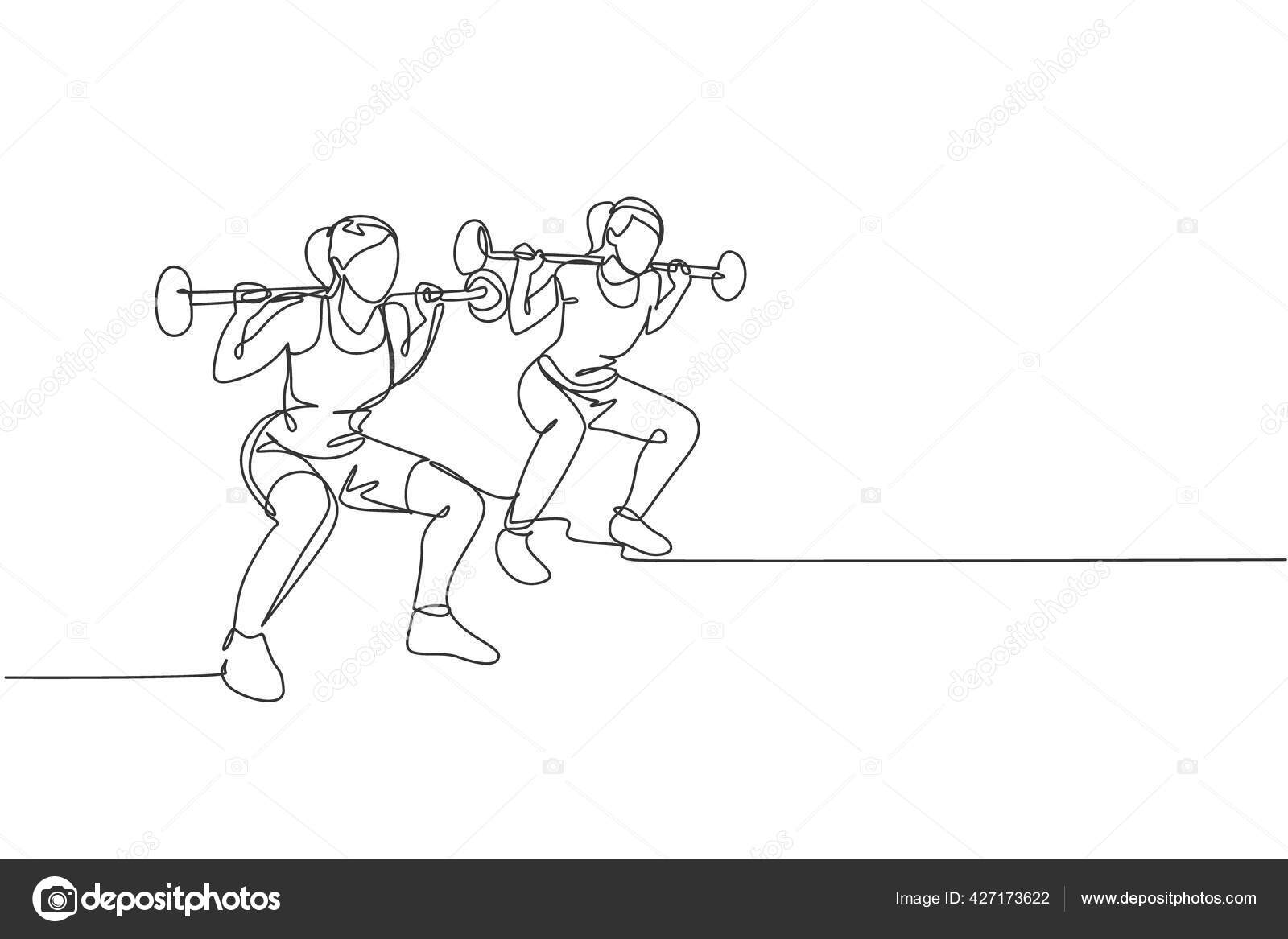 One Continuous Line Drawing Two Young Sporty Women Working Out Stock ...