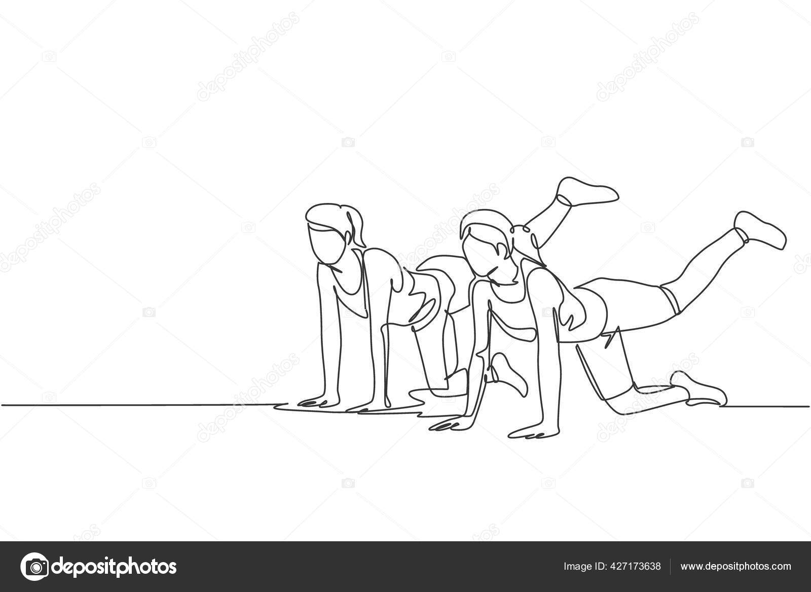 One Continuous Line Draw Two Young Sporty Women Working Out ⬇ Vector ...