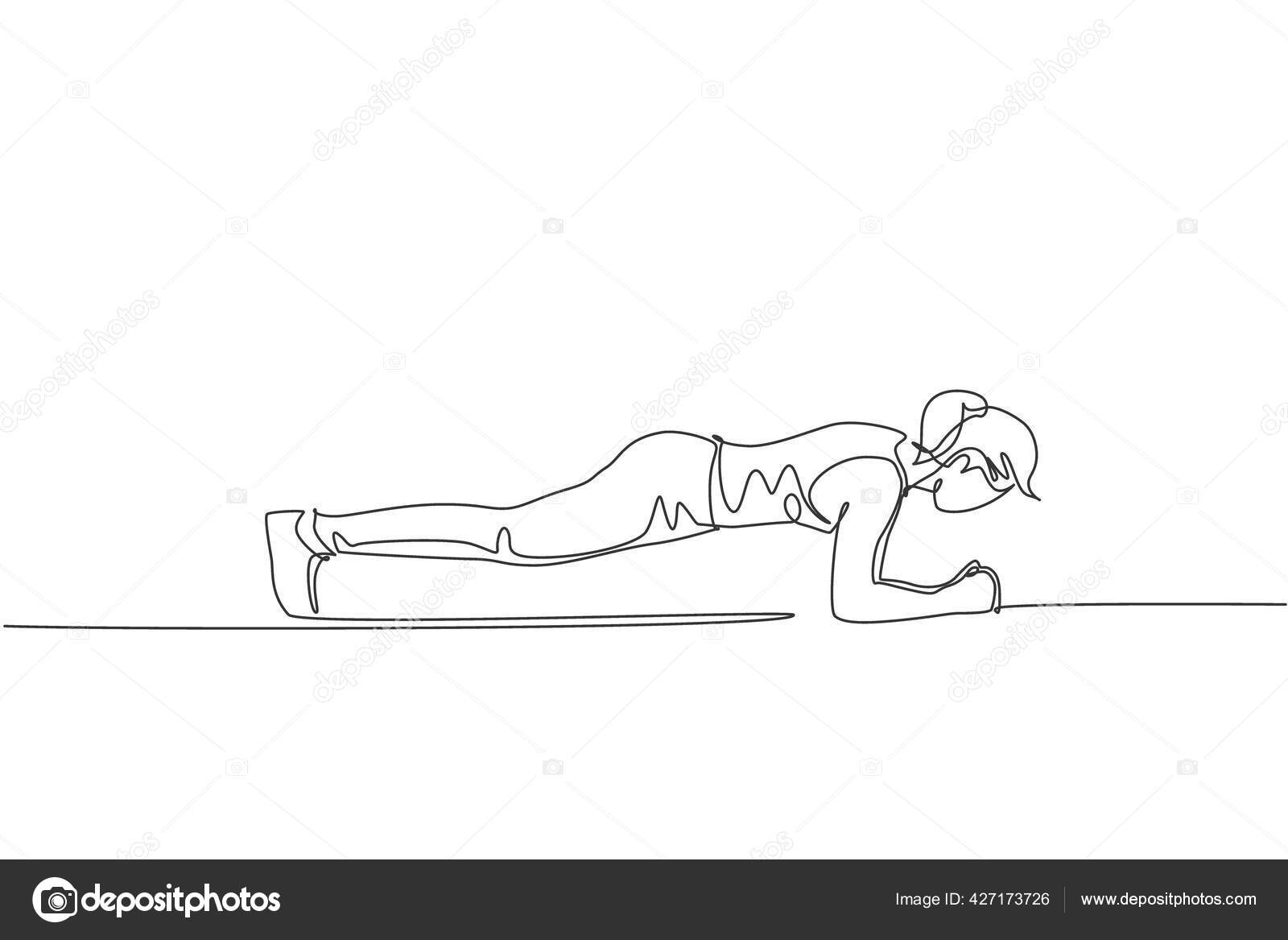 Single Continuous Line Drawing Young Happy Woman Exercising Doing Elbow ...