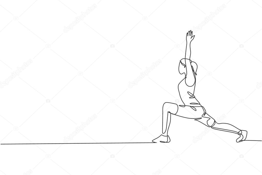 Dibujo de línea única continua de la joven mujer deportiva que entrena ...