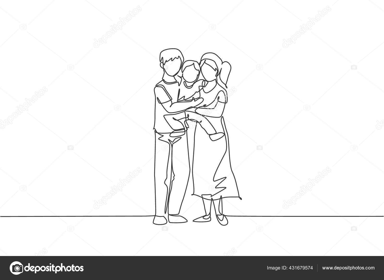 One Continuous Line Drawing Young Happy Mother Father Carrying Son ...