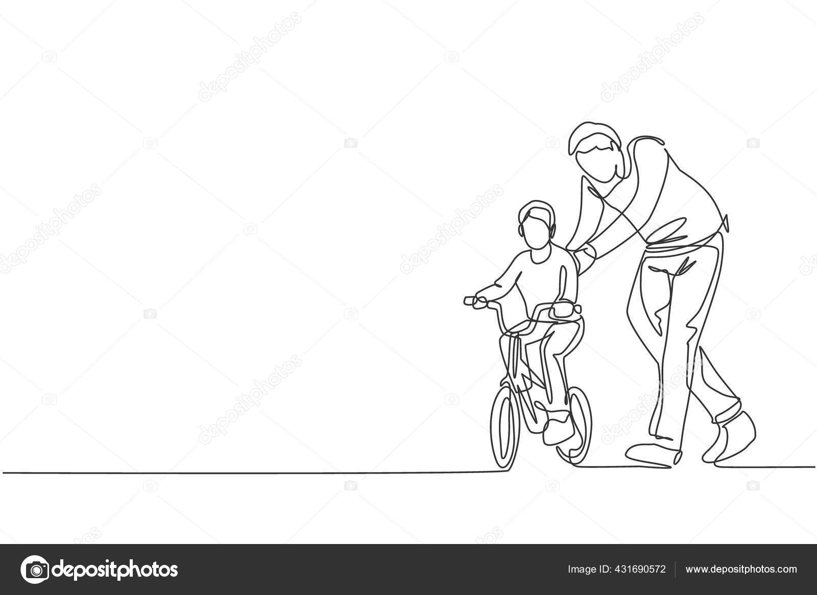 One Continuous Line Drawing Young Father Help His Son Learning Stock ...