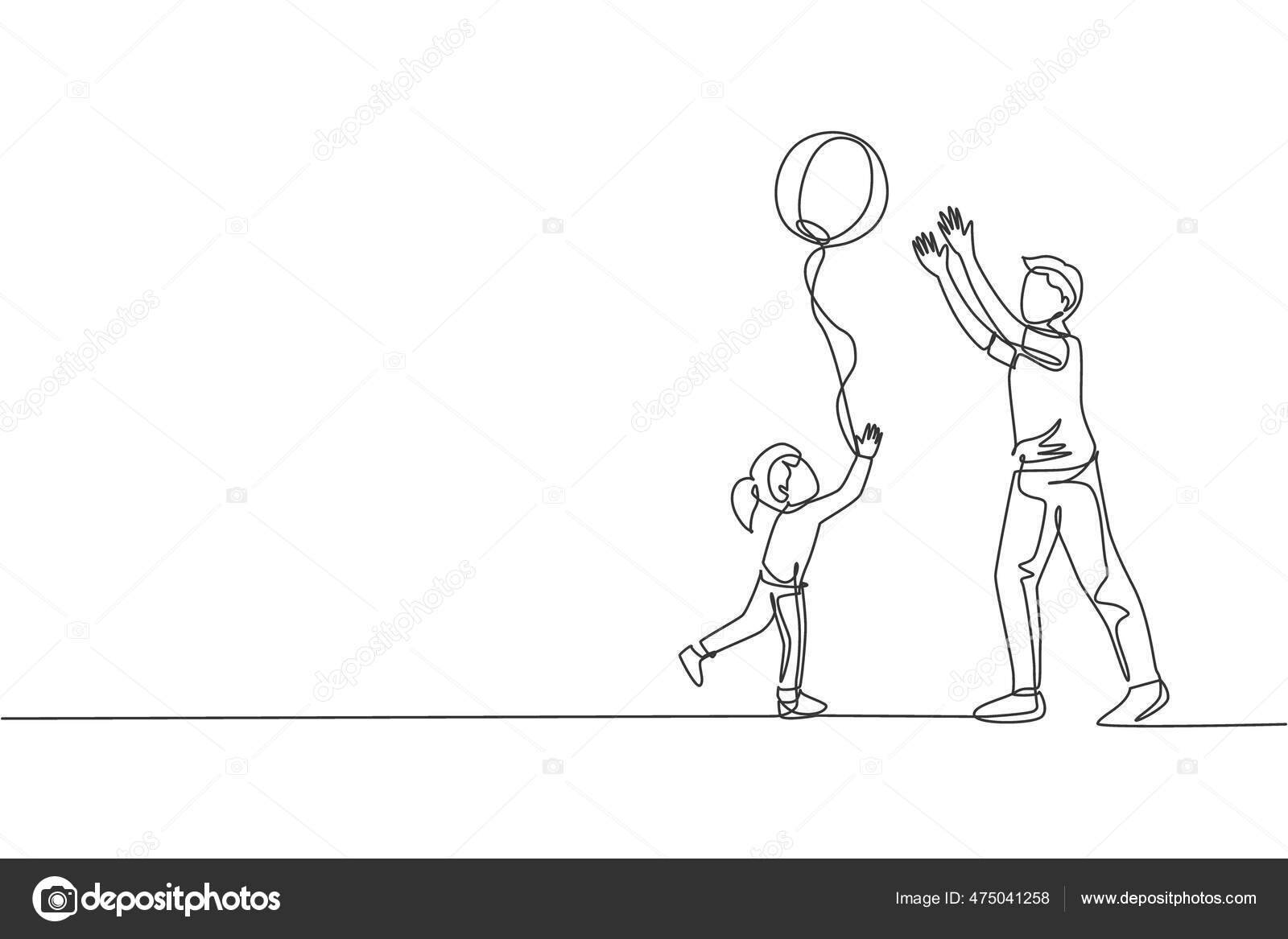 Enkelt Linje Tegning Unge Far Spiller Kaste Strandbold Med Sin Stock ...