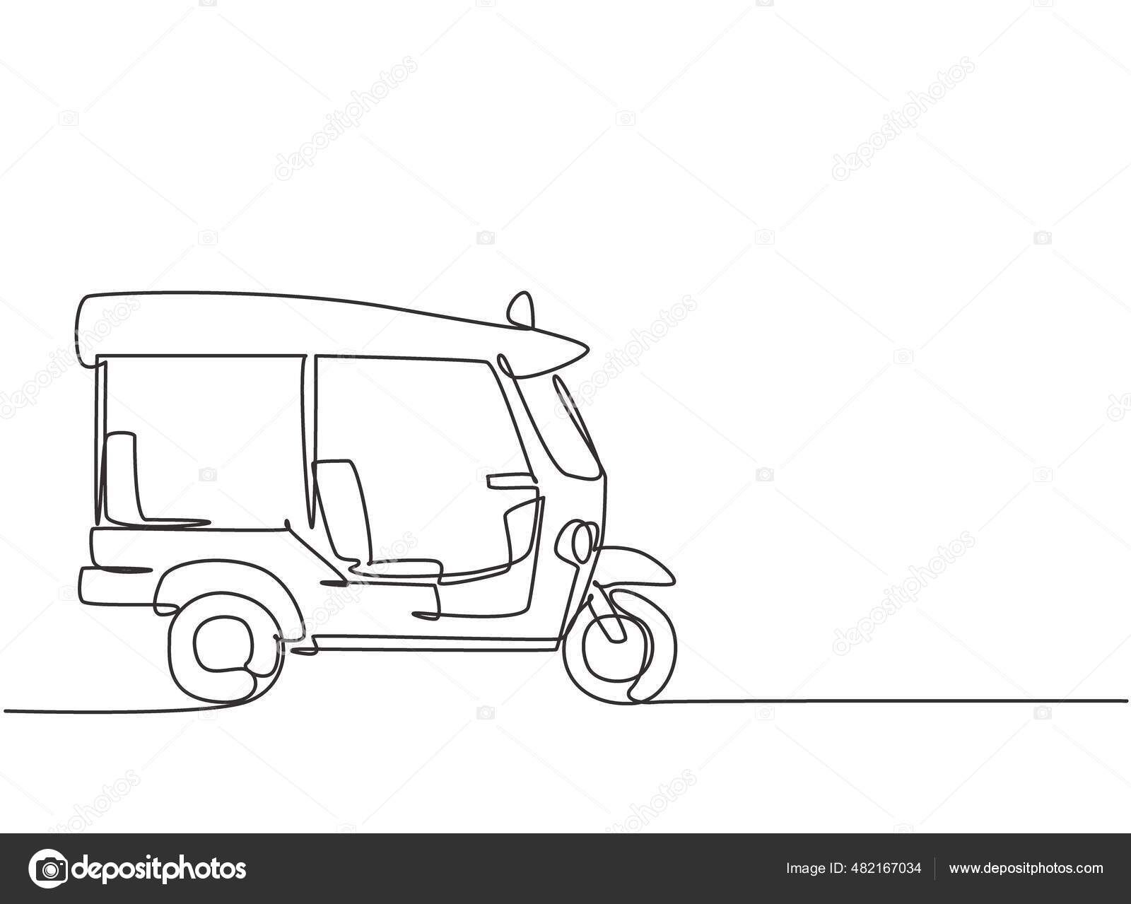 Single One Line Drawing Thai Tuk Tuk Seen Side Serving Stock Vector by ...