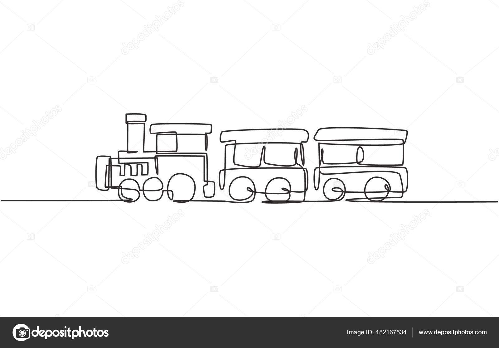 Single Continuous Line Drawing Locomotive Train Two Carriages Form ...