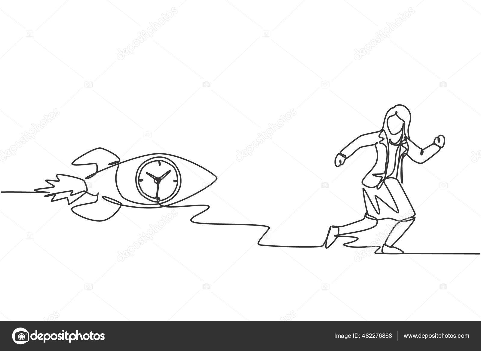 Single One Line Drawing Young Business Woman Chased Flying Rocket Stock ...