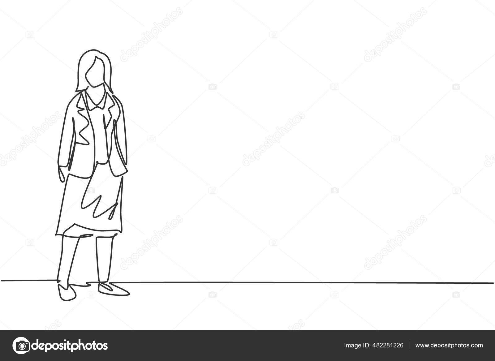 Single Continuous Line Drawing Young Beauty Businesswoman Looking ...