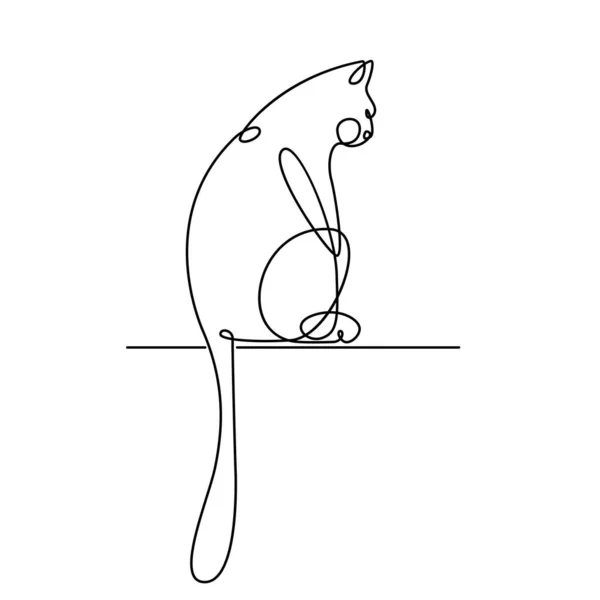 One line cat design. Kitten stretches with its paw with curiosity. The ...