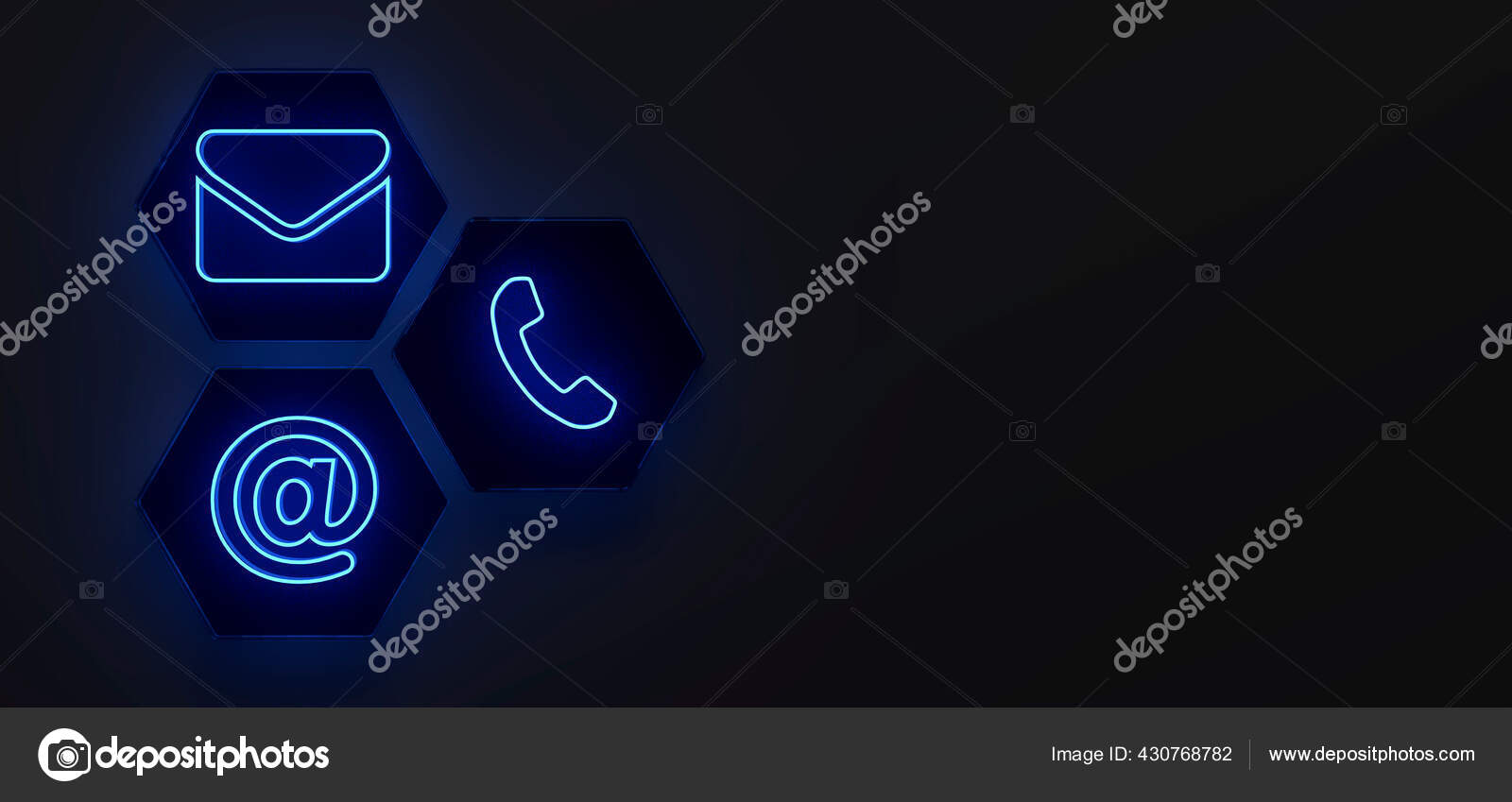 Abstract Contact Icon Neon Light Hexagon Front Background Illustration ...