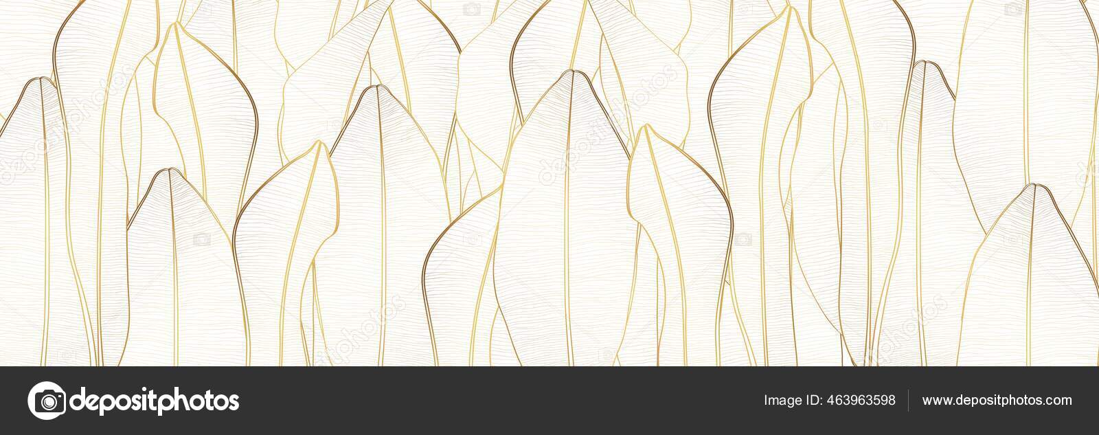 Luxury Gold Background Floral Pattern Golden Split Leaf Magnolia Line ...
