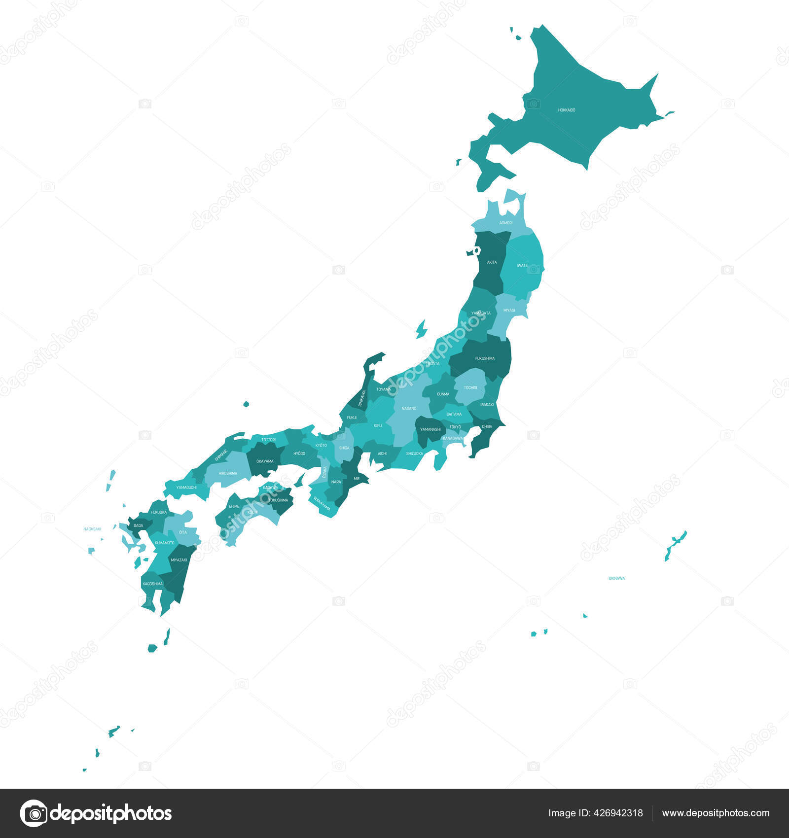 Japan - map of prefectures Stock Vector by ©pyty 426942318
