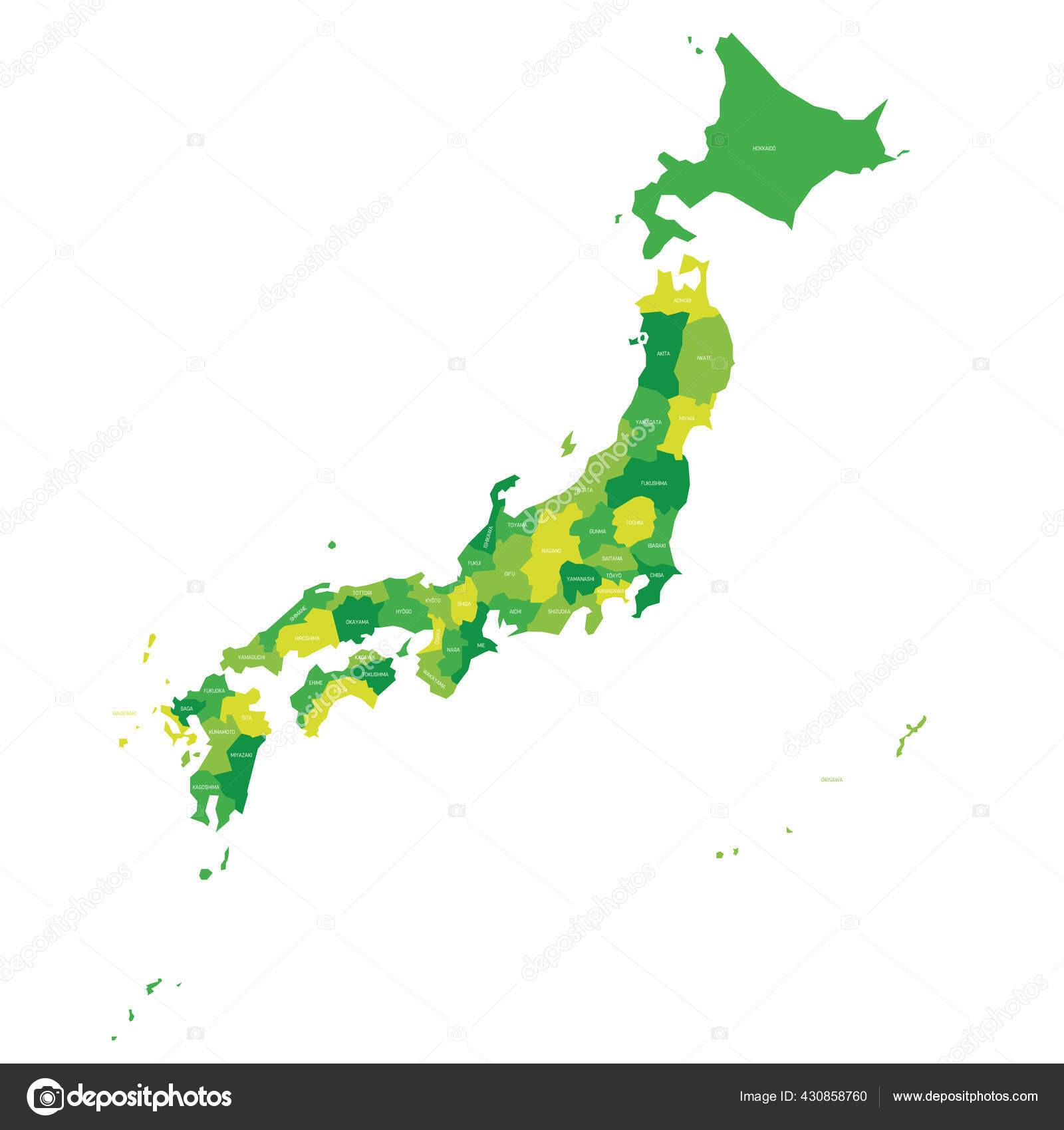 Japan - map of prefectures Stock Vector by ©pyty 430858760