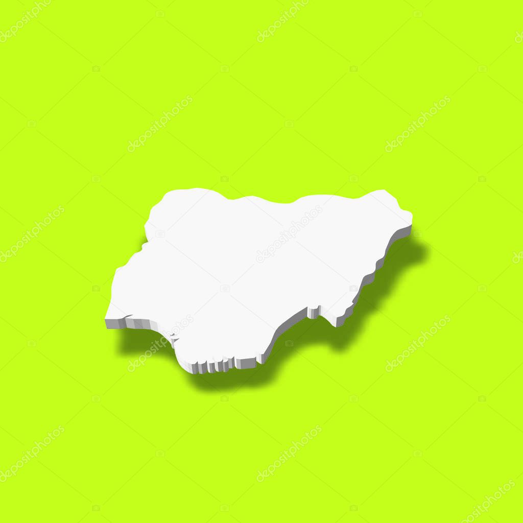 Nigeria Mapa De Silueta En 3d Blanco De La Zona Del País Con Sombra