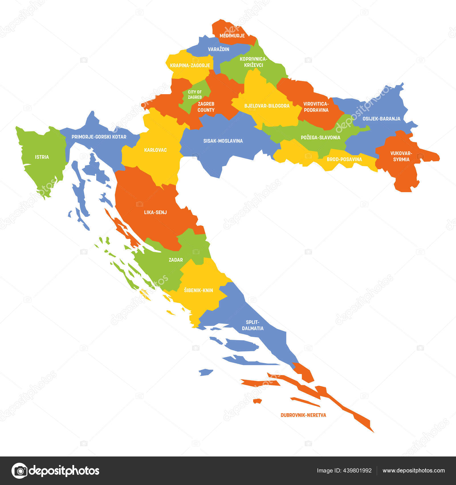 Croácia - mapa dos condados Stock Vector by ©pyty 439801992