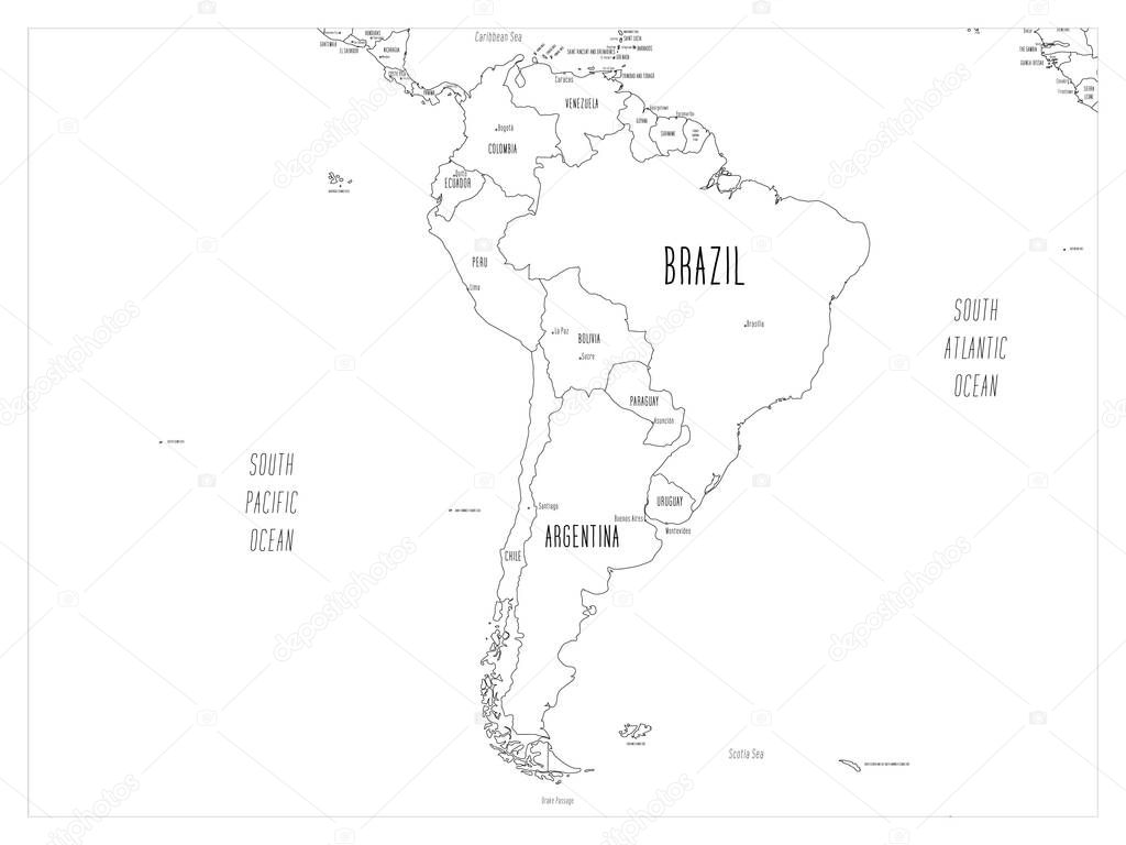 Mapa de América del Sur - dibujado a mano estilo de dibujos animados 2025
