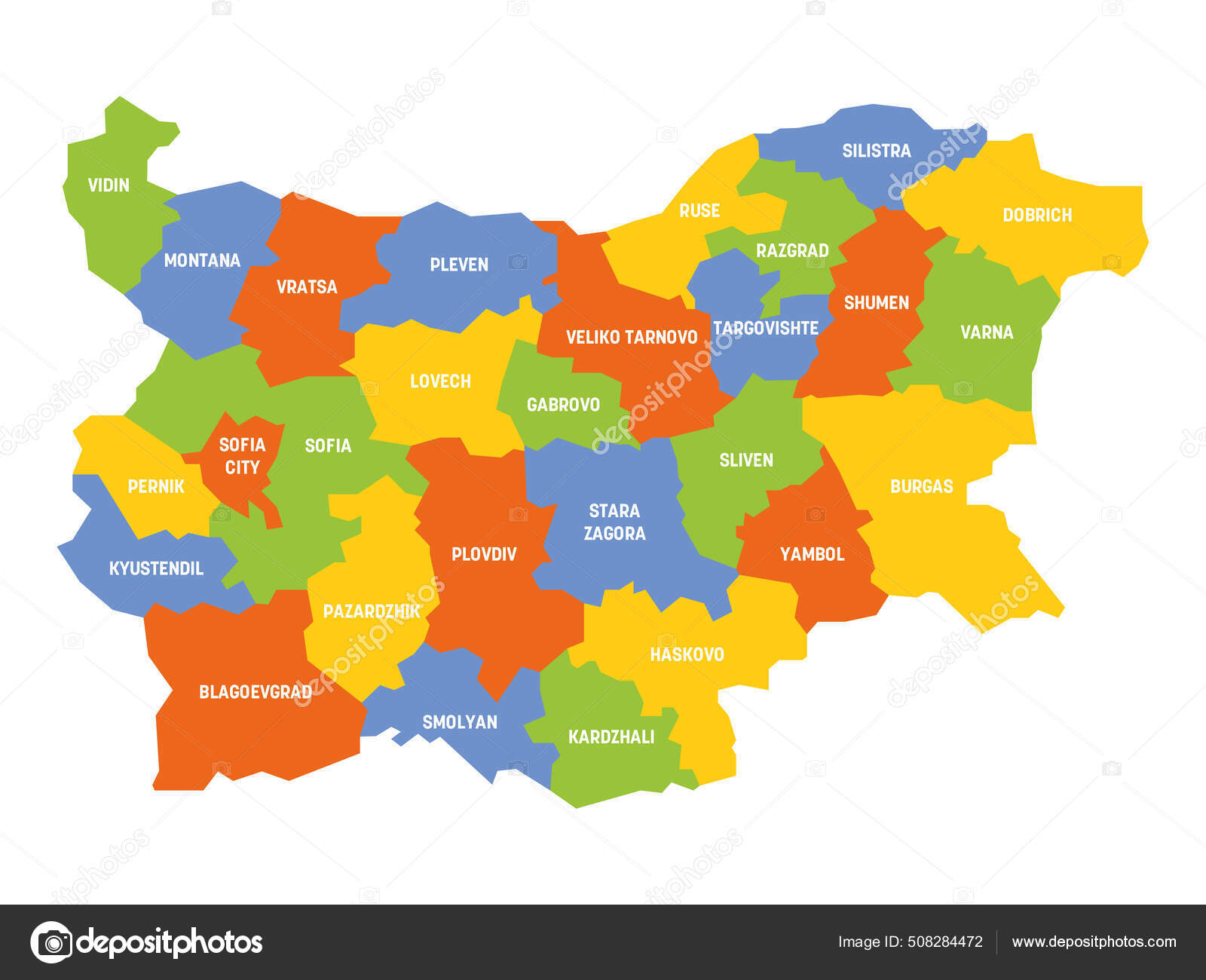Bulgária - mapa das províncias imagem vetorial de pyty© 508284472