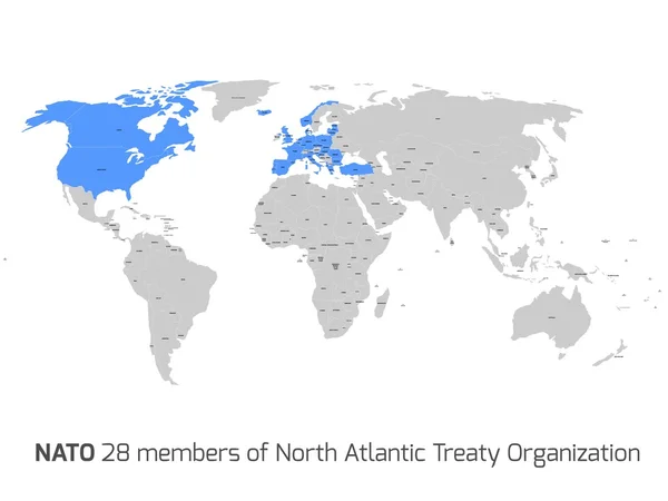 Países miembros de la OTAN en el mapa mundial de vectores 2024