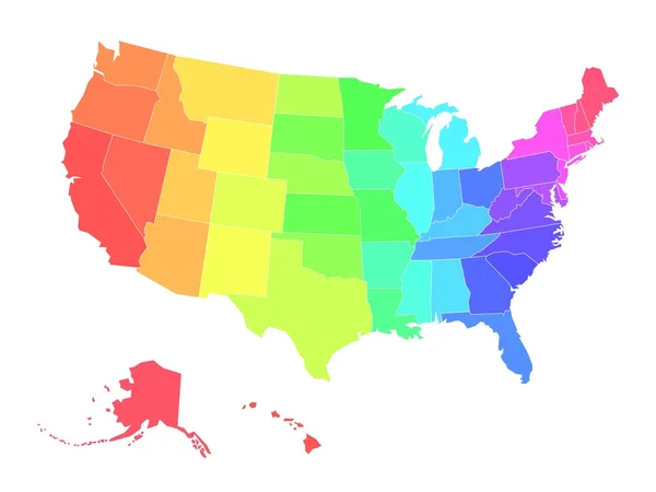 Blank map of USA, United States of America, in colors of rainbow ...