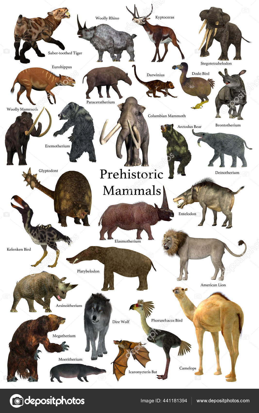 Una Colección Algunos Los Mamíferos Más Conocidos Que Vivieron Durante Ilustración de archivo de ...