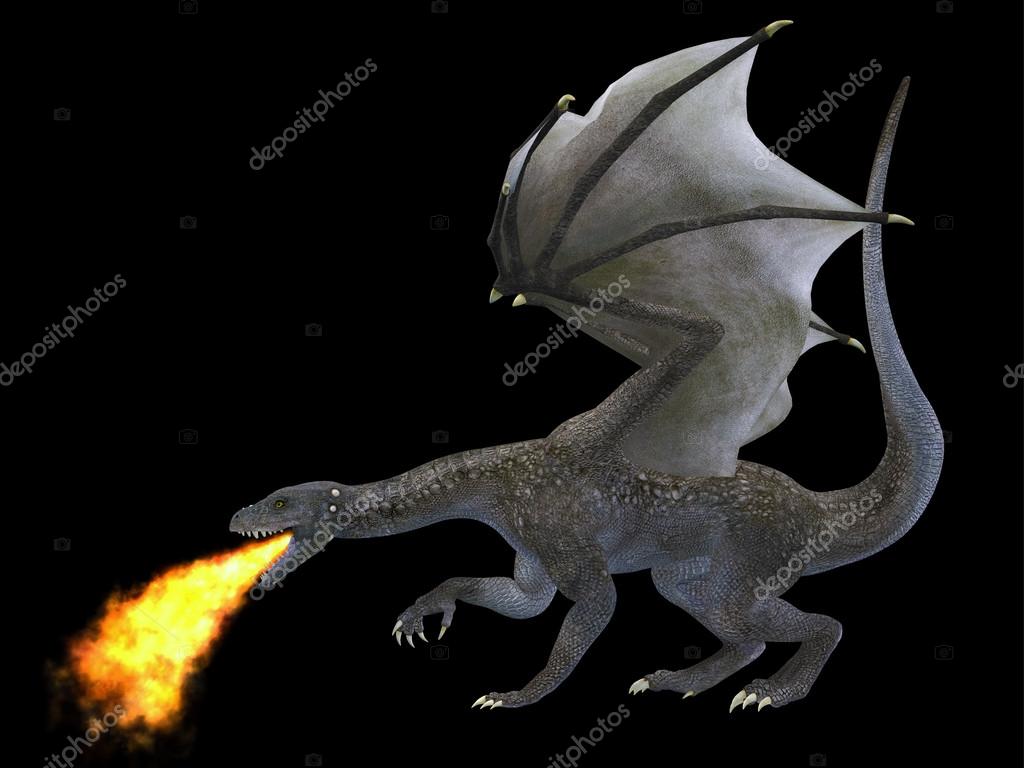 Black Dragon Flying And Breathing Fire
