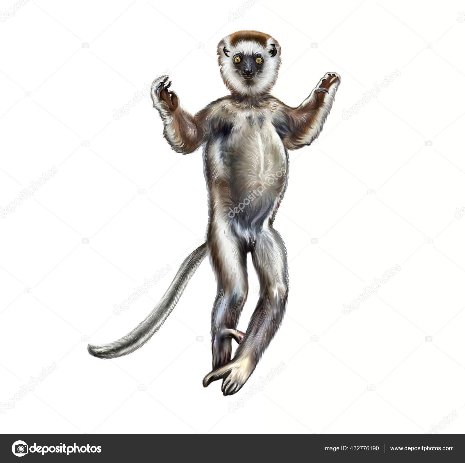 Verreaux's Sifaka Propithecus Verreauxi Indri Dancing Realistic Drawing ...