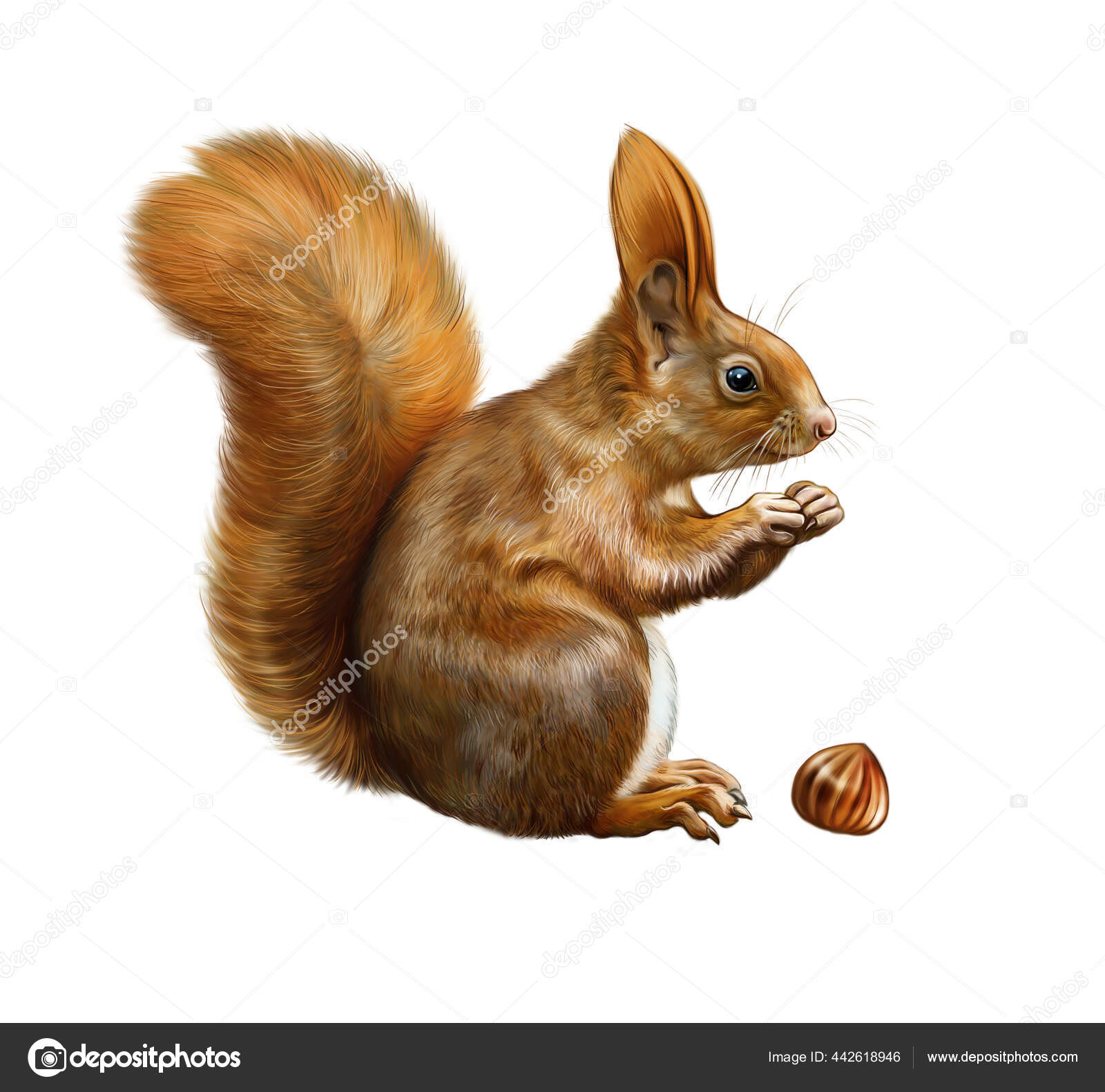 Squirrel Sciurus Nut Realistic Drawing Illustration Animal Encyclopedia ...