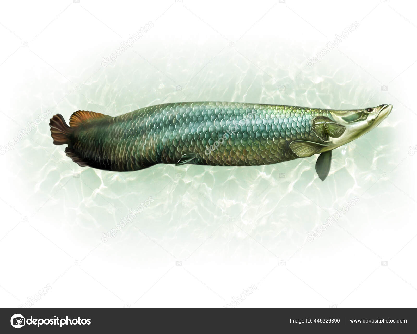 Arapaima Arapaima Gigas Realistic Drawing Illustration Fish ...