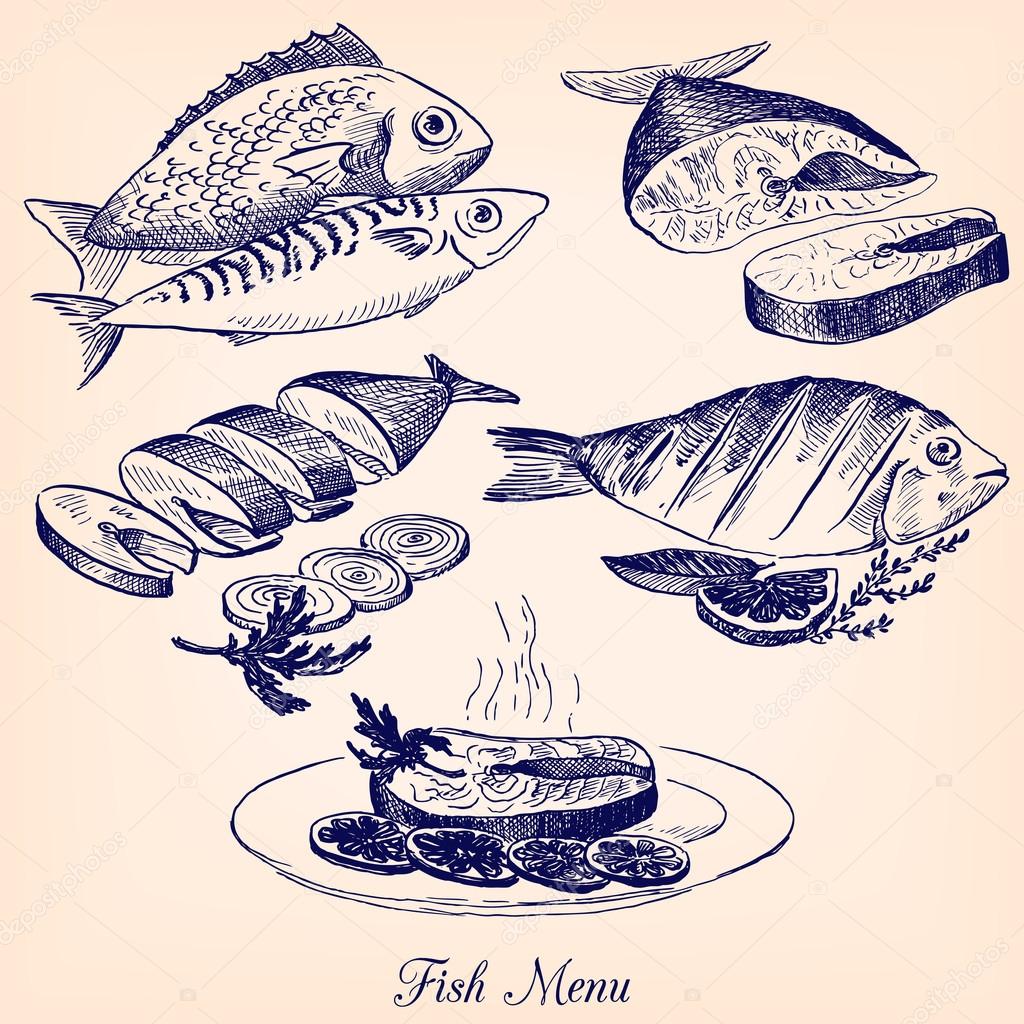 Set of hand drawn fish dishes Stock Vector Image by ©cat_arch_angel ...