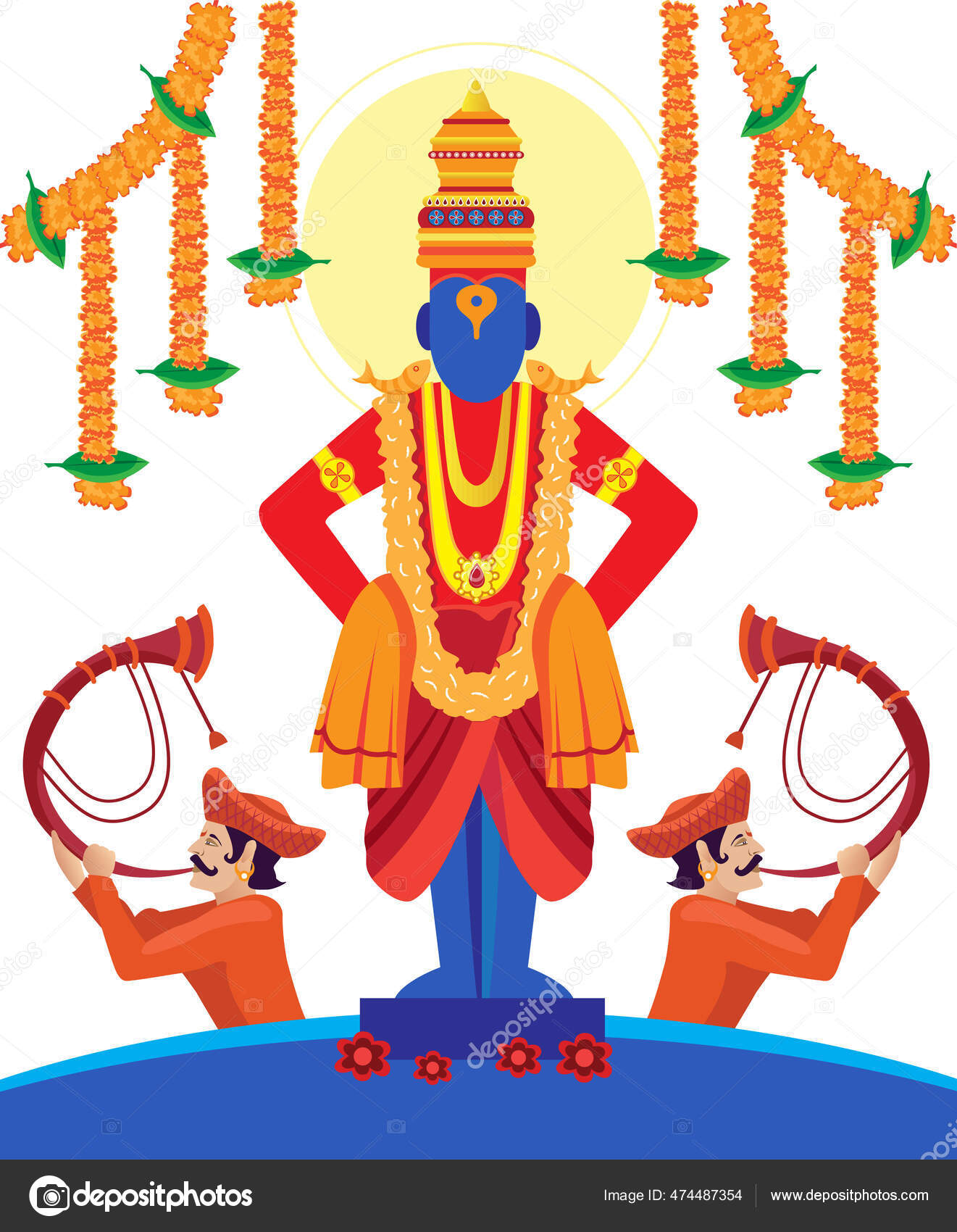 Indian God Vitthal Flowers Tutari Man Vector Illustration vector ...